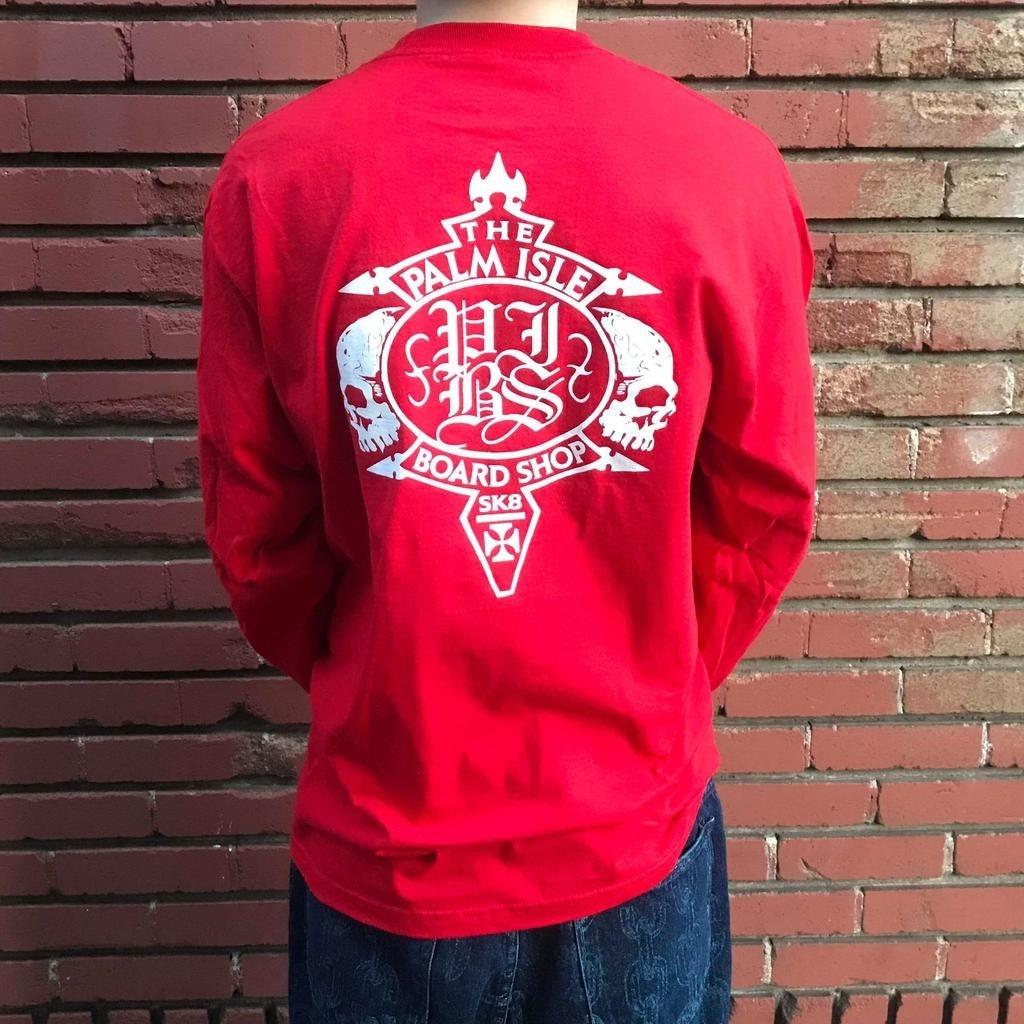 Palm Isle Crest Logo Longsleeve - Red – Palm Isle Skateshop